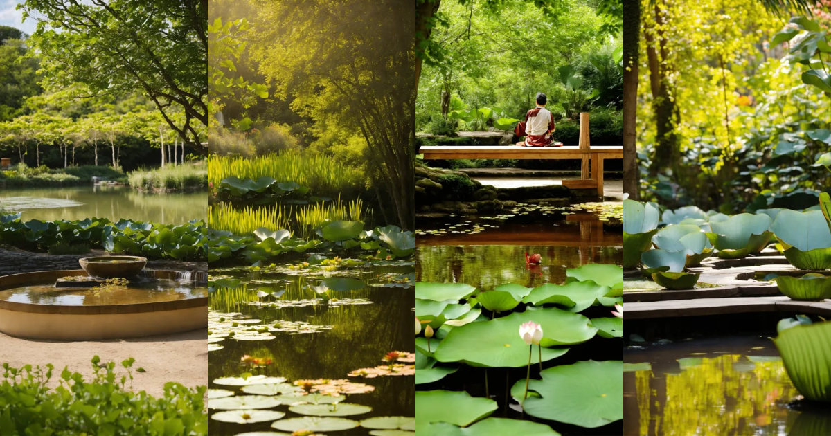 Lexica - Dans un jardin zen parsemé de lotus, des chemins de pierre ...