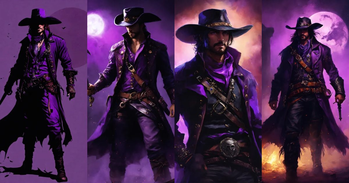 Lexica - A dark night shrouded cowboy pirate in purple and black ...