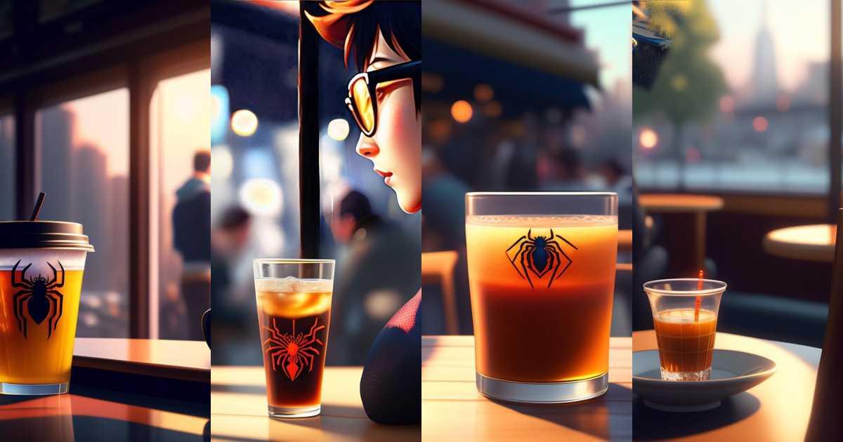 Lexica - Spider-Man wayfarer glasses sitting inside cafe drinking ...