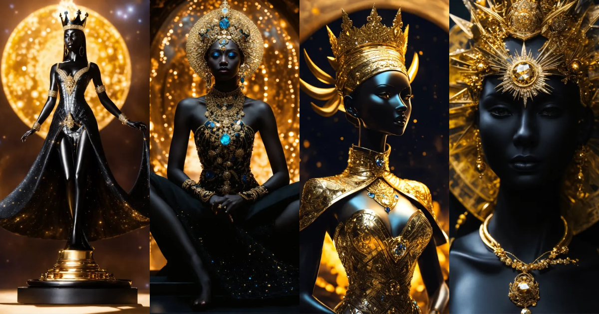 Lexica - Minimalism. Black Solar Queen with long oversized flowing hair ...