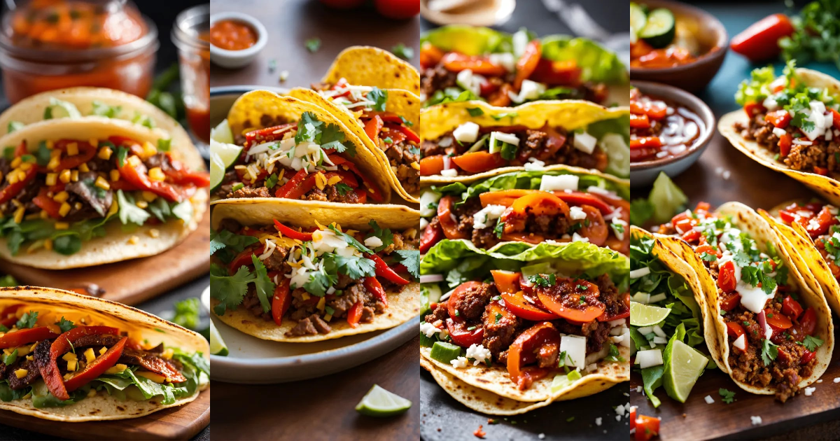 Lexica - Behold a magnificent sight 50 tacos, meticulously lined up ...
