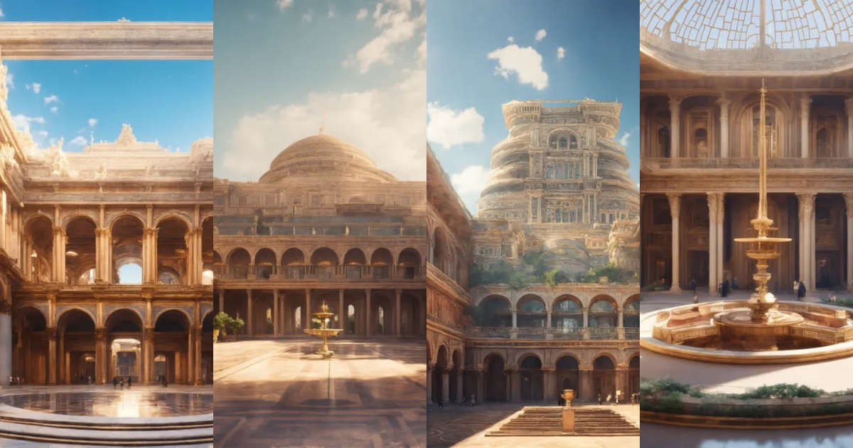 Lexica - Gigantic futuristic palace courtyard inspired by the roman ...