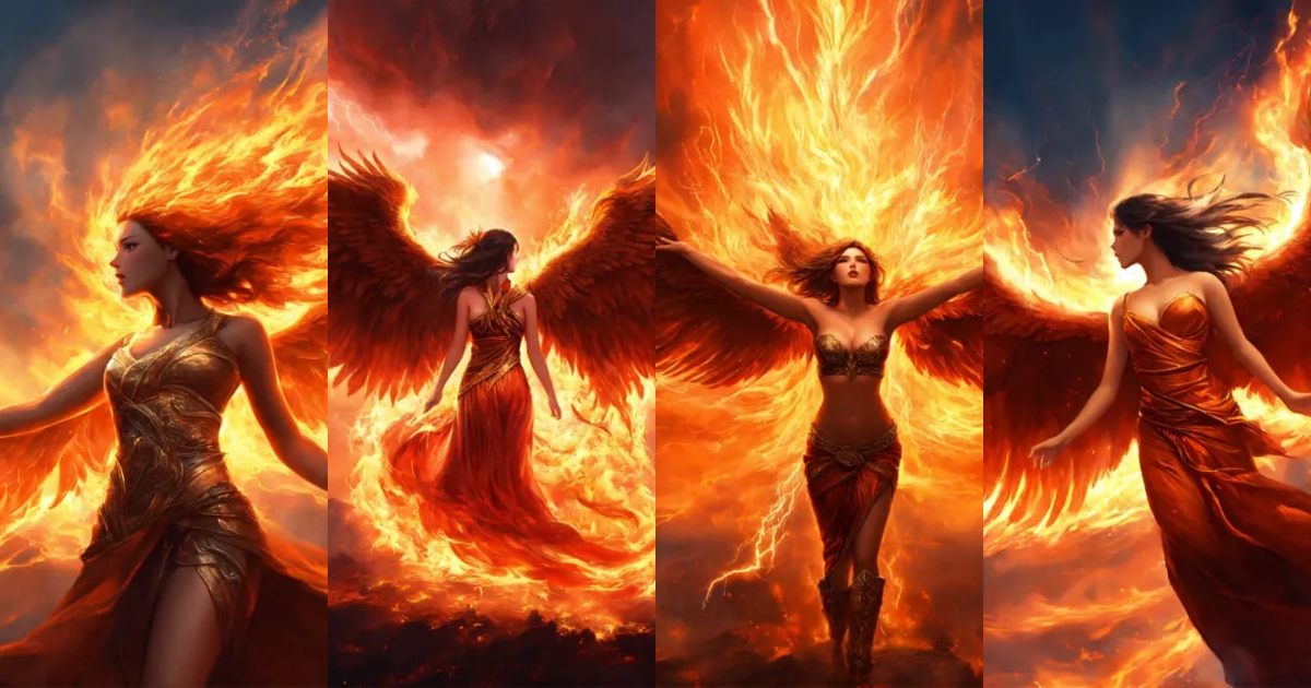 Lexica - Women burn to reborn into phoenix fire flying from the hell to ...