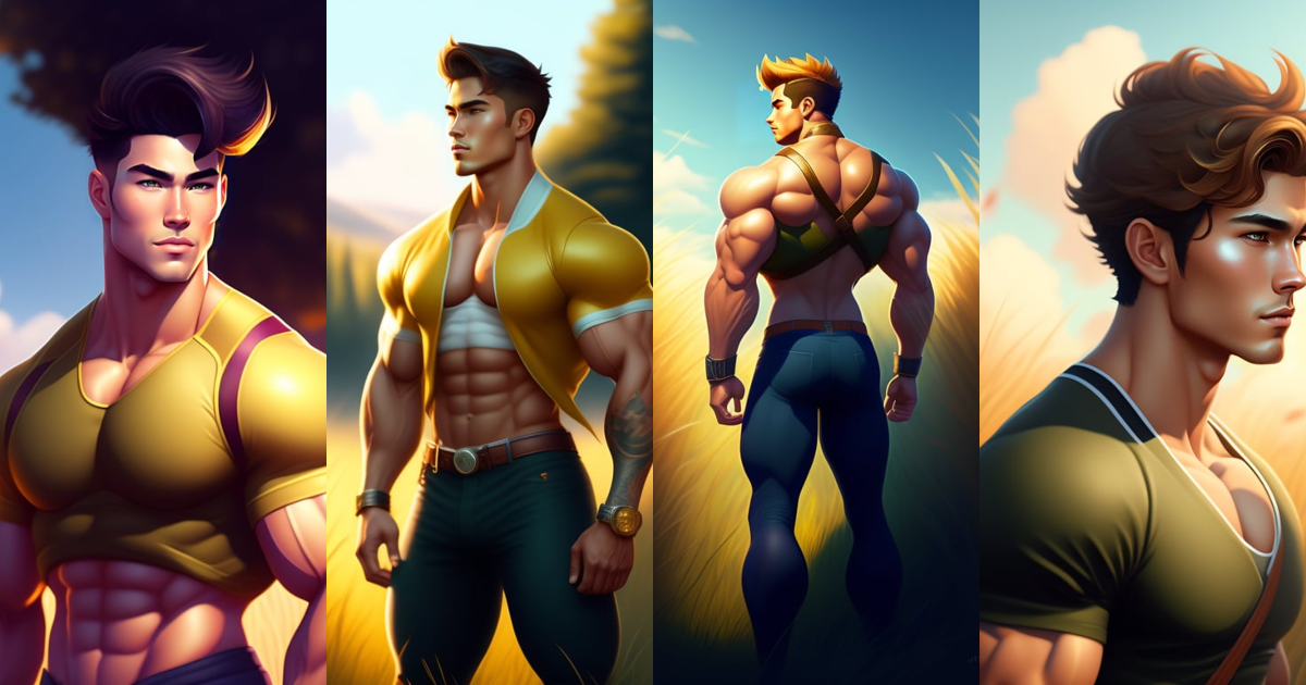 Lexica - View of gorgeous meadow with fit hot muscle young guy ...