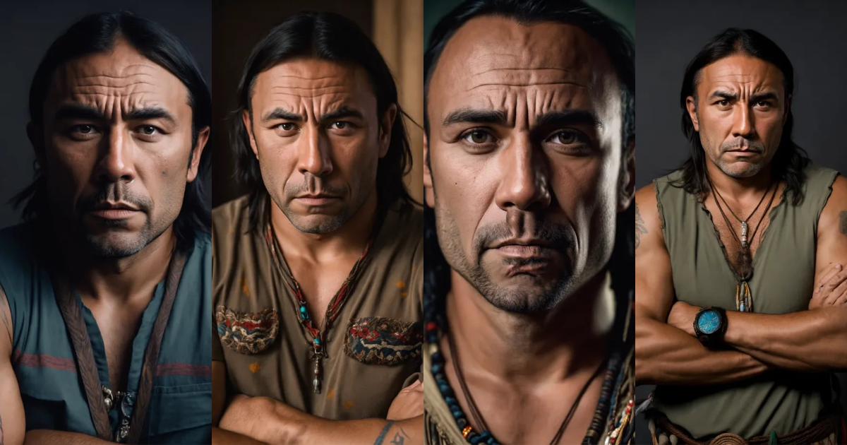 Lexica - Scared native american man, FRONT VIEW, casual clothes, arms ...