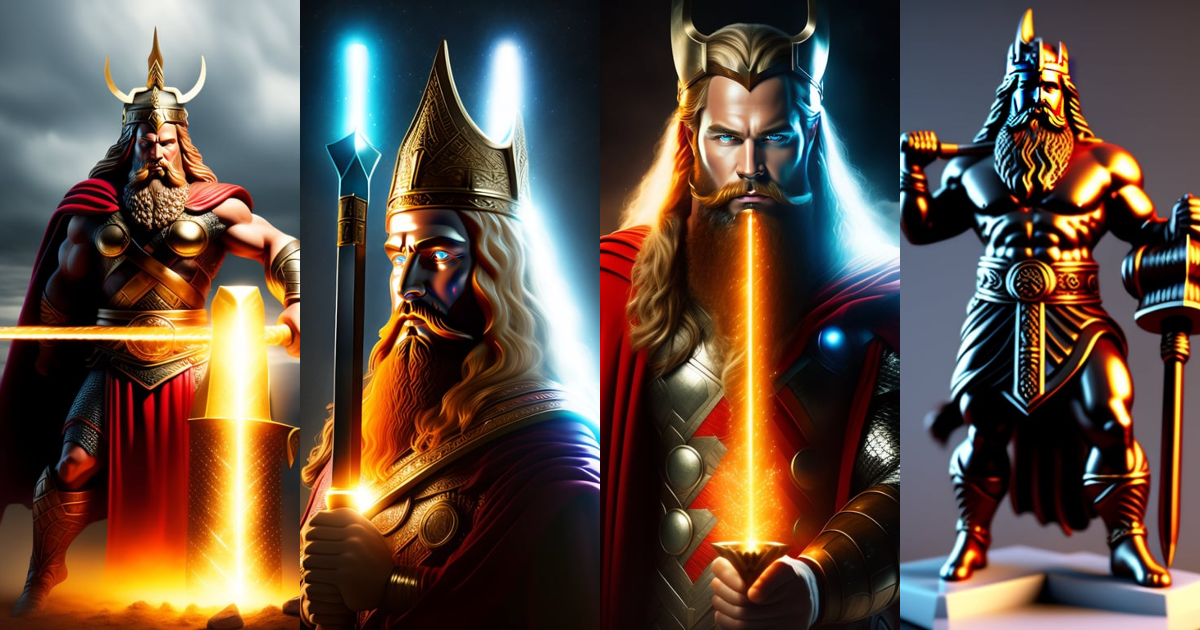 Lexica - 3D image of Thor Viking God with his hammer lightening
