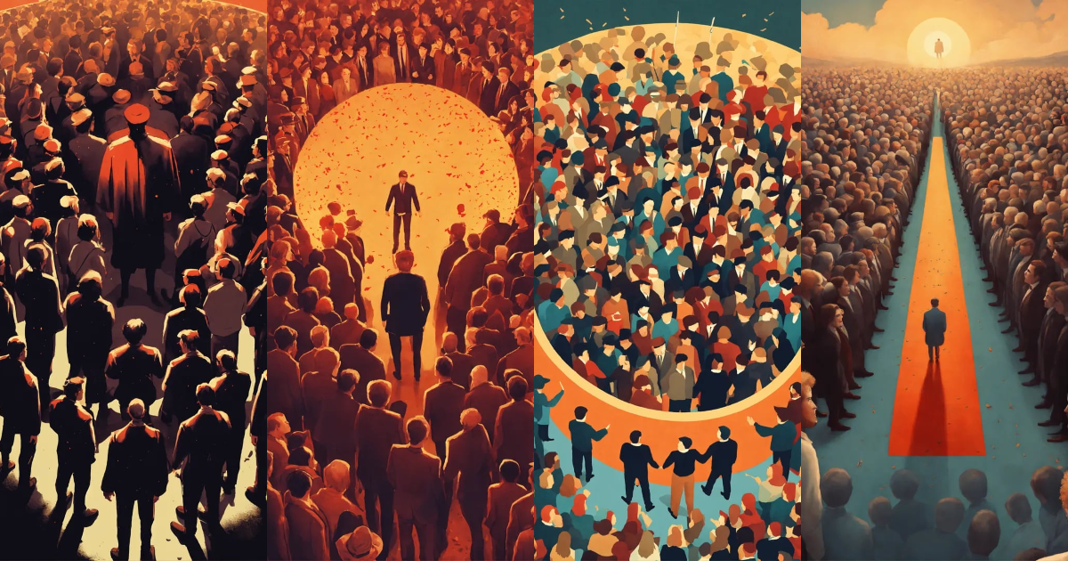 Lexica - A lone person getting surrounded by an angry mob of people in ...