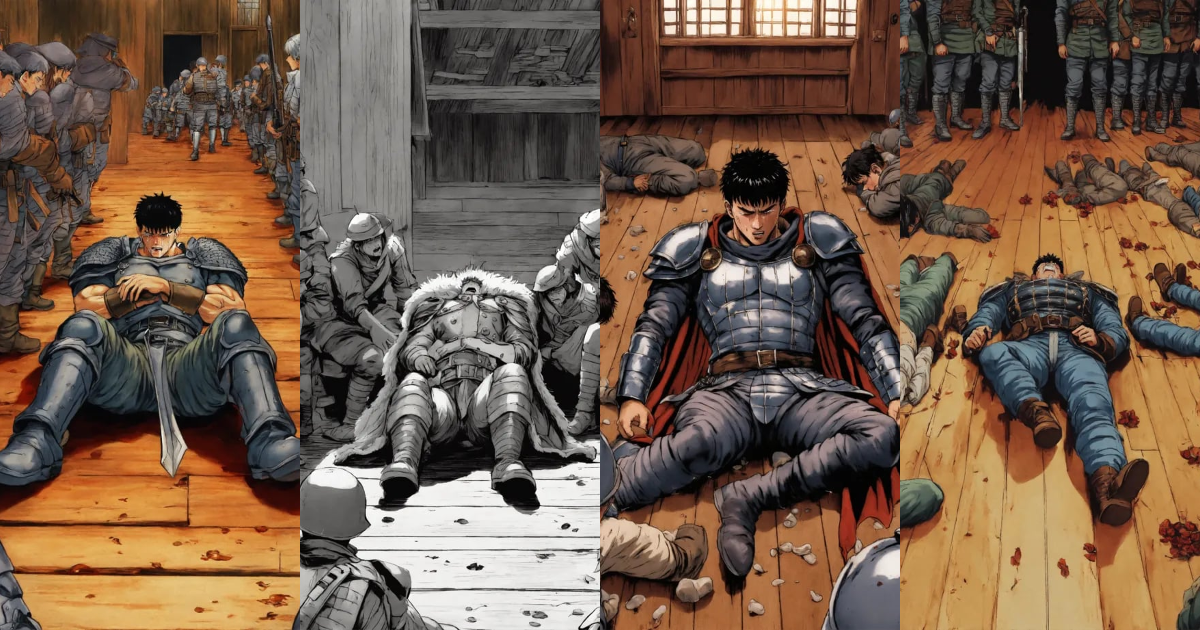 Lexica - Guts from berserk crying in a wooden floor in fetal position ...