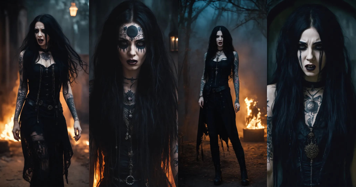 Lexica - A scary girl, full body, pale skin, long crazy black hair ...