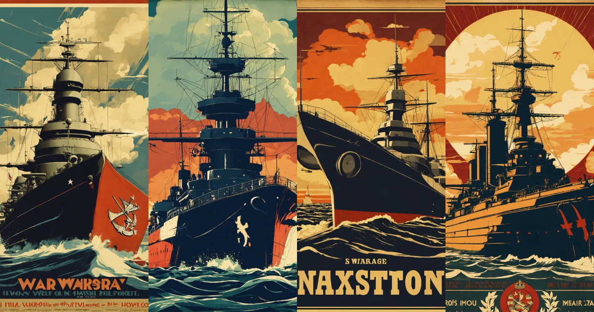 Lexica - A warship vintage poster in the style of wwi propaganda