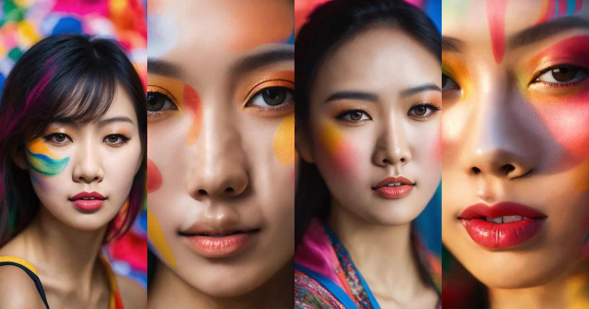 Lexica - A beautiful asian woman's face with multi coloured skin