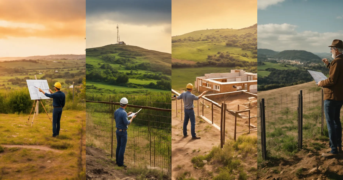 Lexica - Architect on a piece of land pointing to a hill near by. the ...