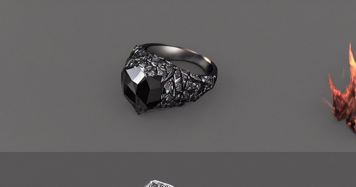 Lexica - Black magic crystal ring, fire, flame, crystal, engravings ...