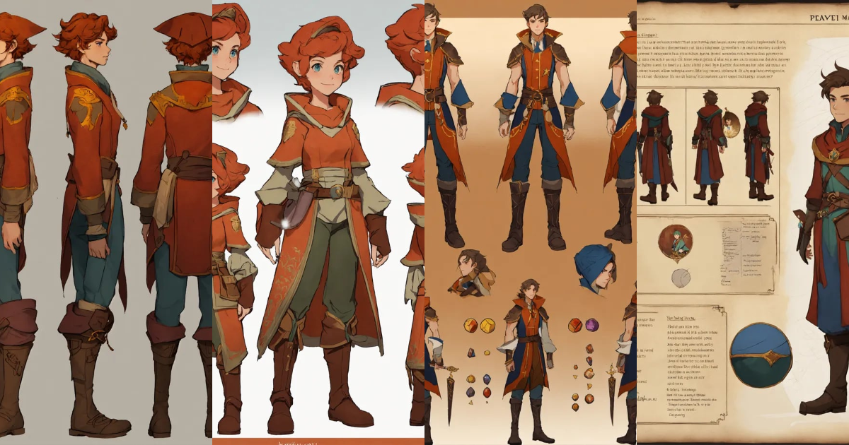 Lexica - Young mage, character sheet, character design, multiple views