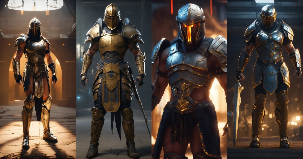 Lexica - Full body of a sci fi gladiator, slender body proportions ...