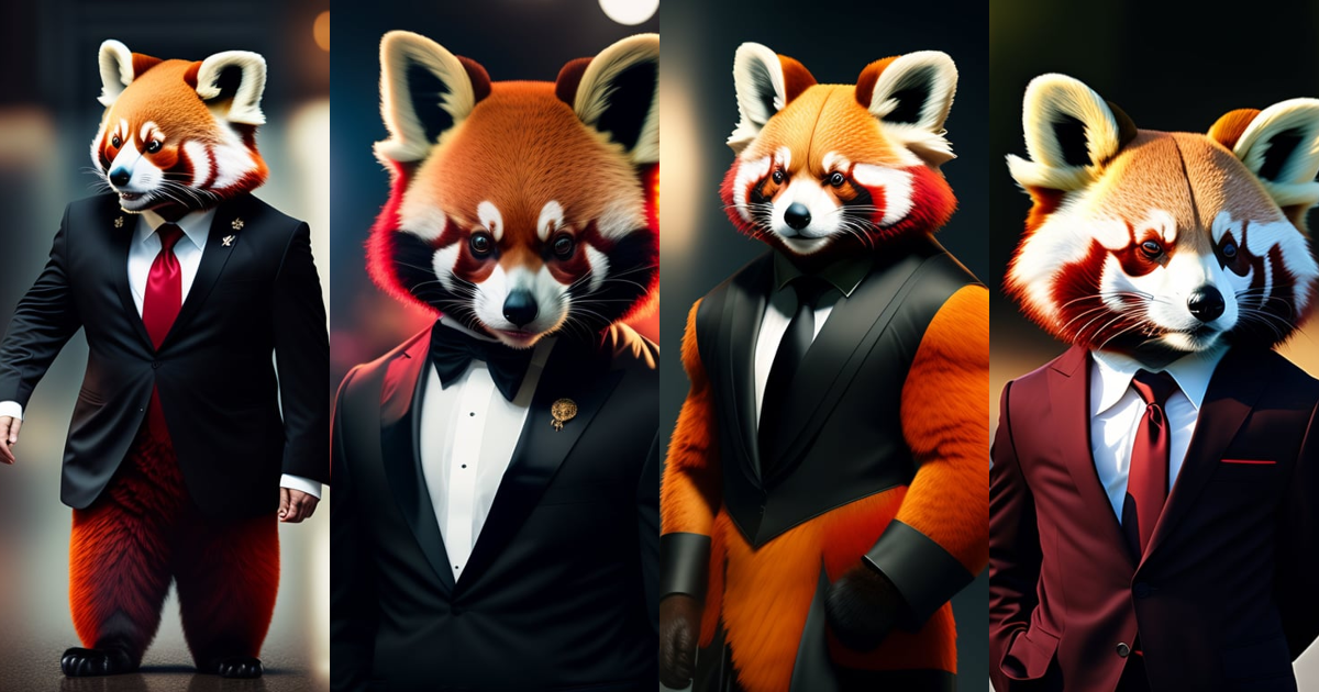 Lexica - Anthropomorphic red panda in a bodyguard black suit, wearing ...