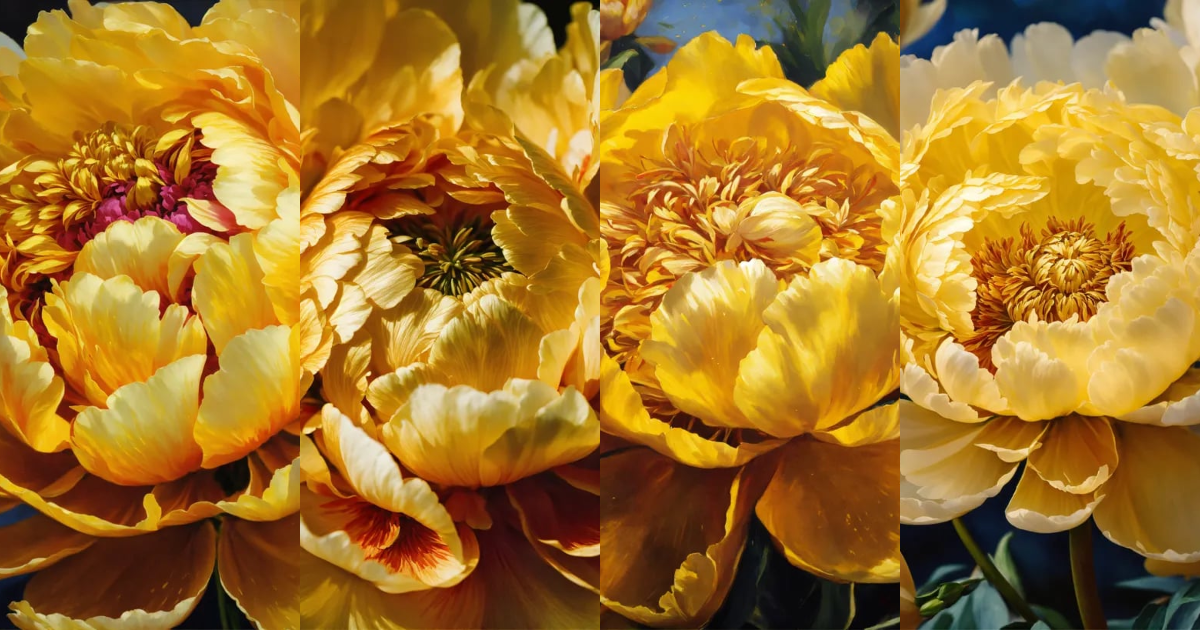 Lexica - Super realistic, hyper detailed, gold peony bud in the center ...