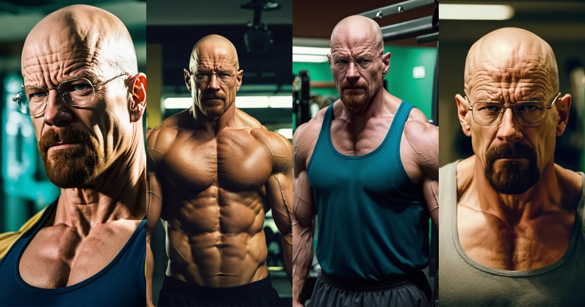 Lexica - Bodybuilder Walter White frowning in the gym