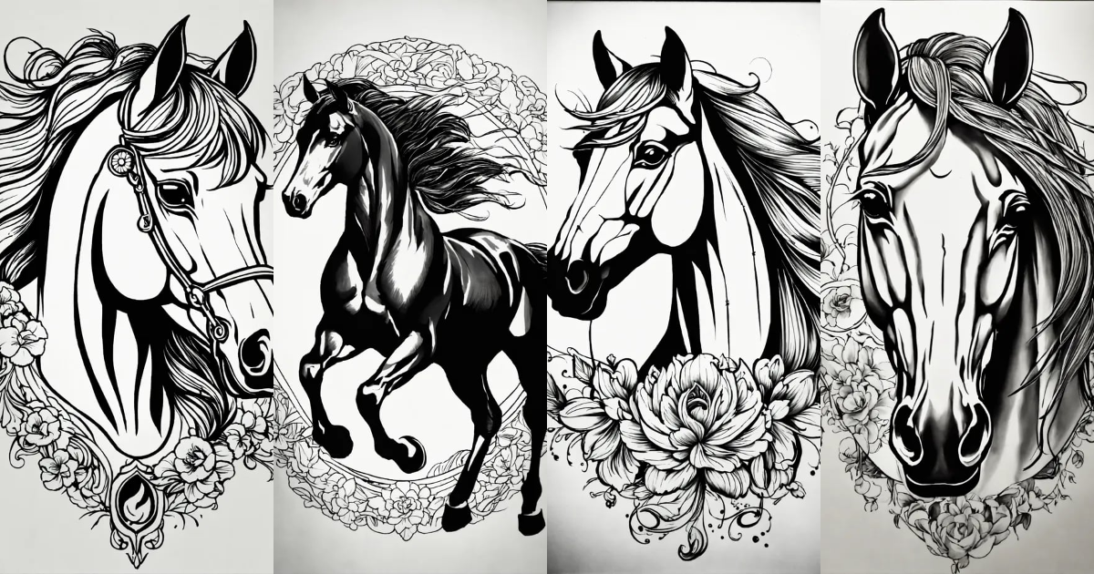 Lexica - Black and white, simple horse flash tattoo, white background ...