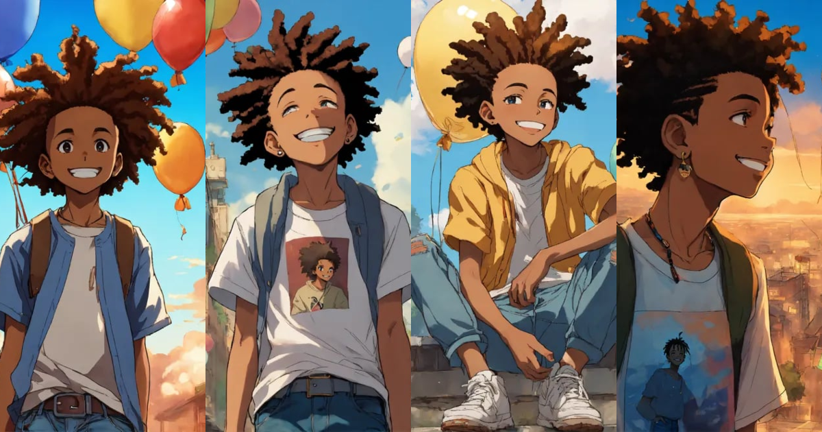 Lexica - The boondocks ghibli style art, smiling 14 year old black boy ...