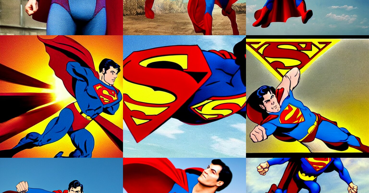 Lexica - Superman flying in famous pose