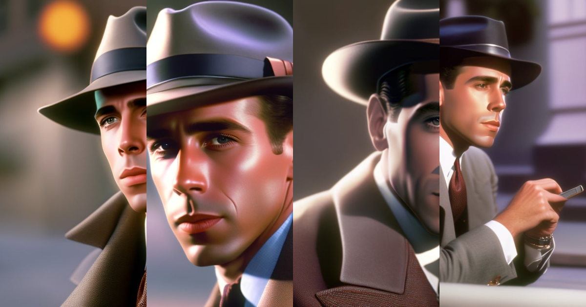 Lexica - Young Humphrey Bogart as noir detective with grey fedora hat ...
