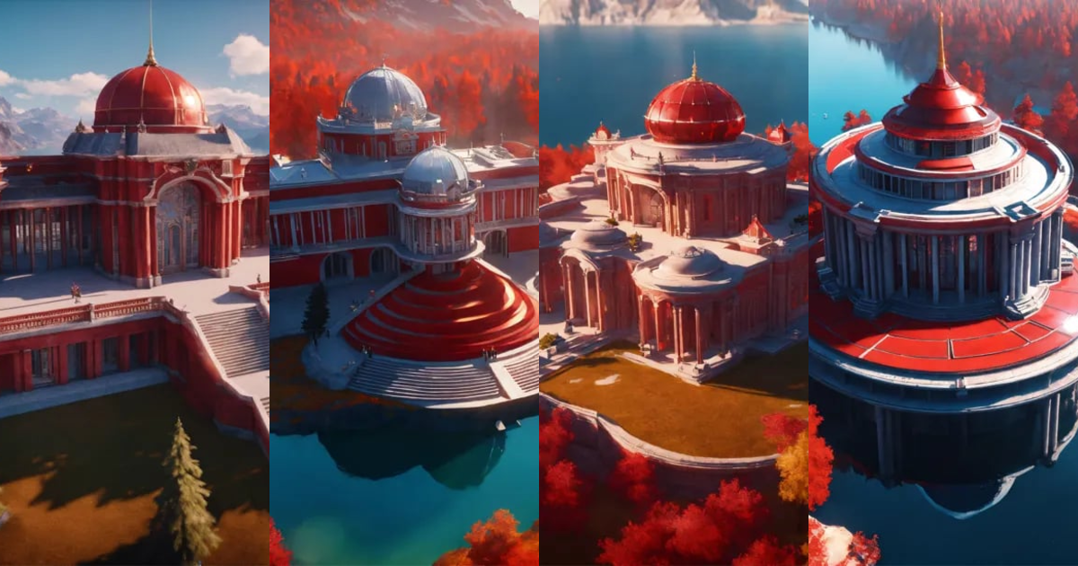 Lexica - Overhead view of a red marble futuristic royal palace on a ...