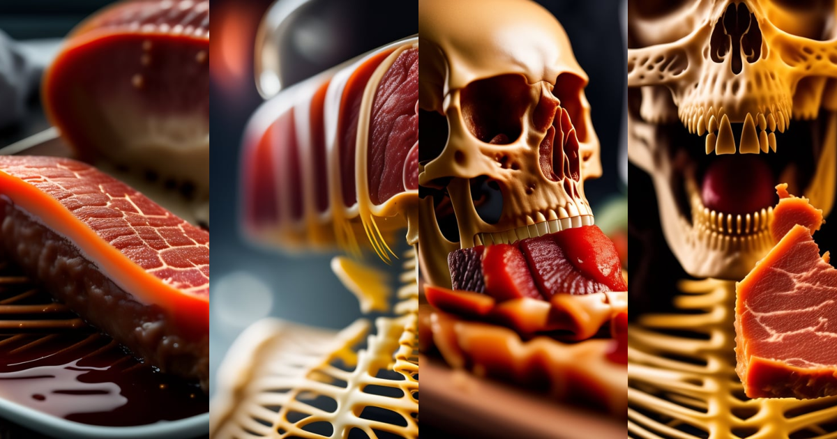 Lexica - A close up of an skeleton coming out flesh of meat