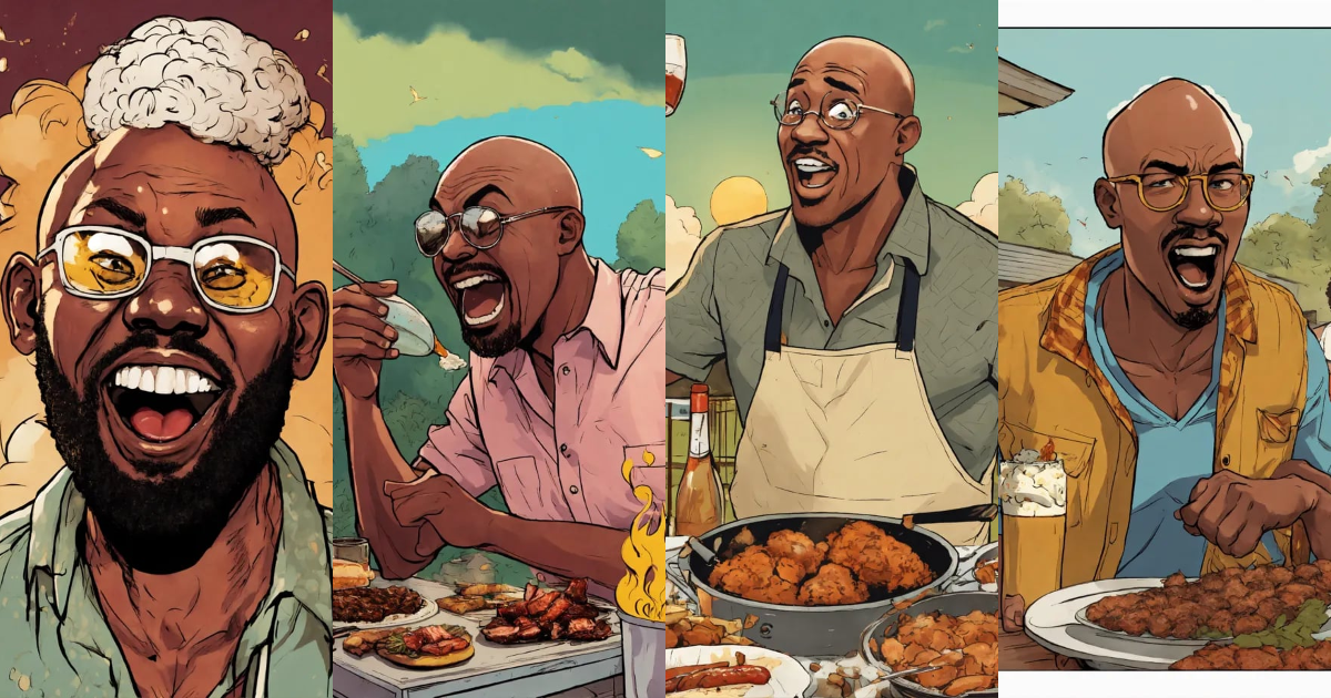 Lexica - A hysteric afro american drunk uncle with bald head at a ...