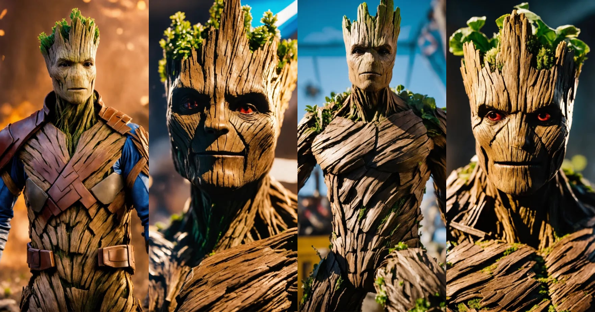 Lexica - Closeup Marvel GROOT,8k ,in the war,full body