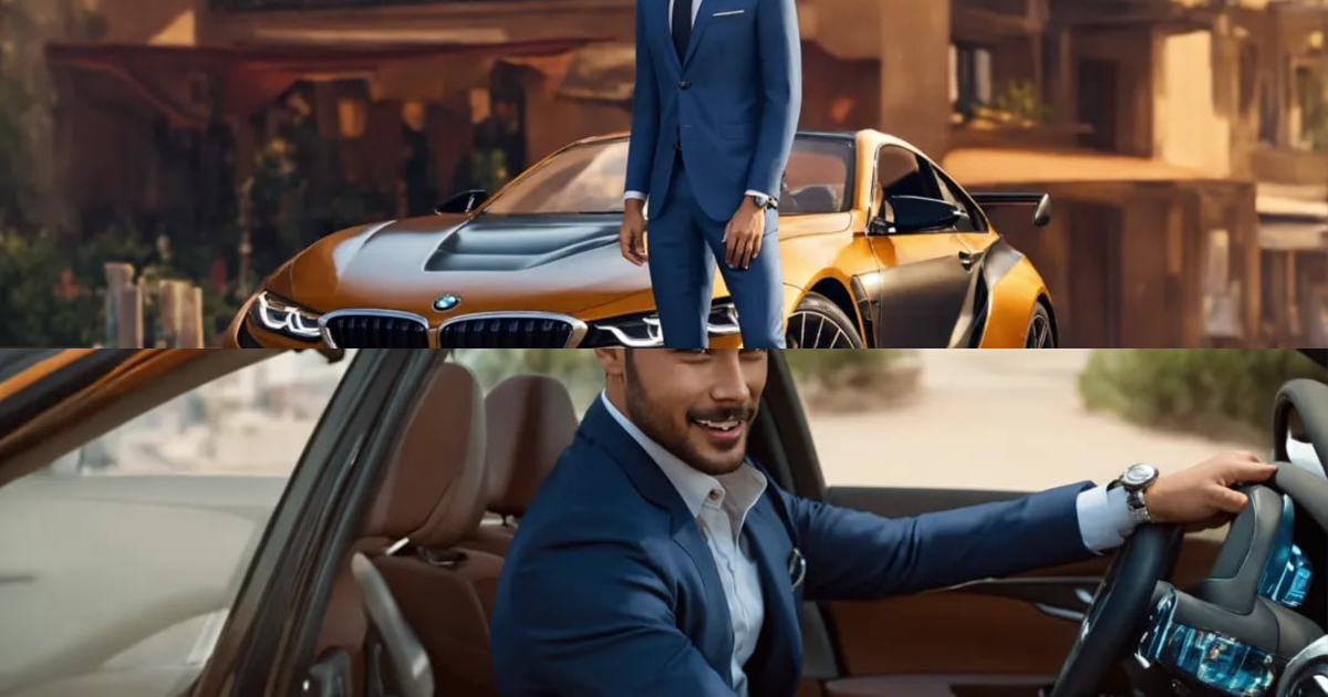 Lexica - I'd like a full-body image of a male driver wearing BMW suit ...