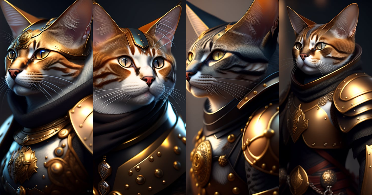 Lexica - A cat wearing a armor, a character portrait by Brian Despain ...