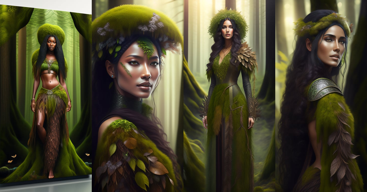 Lexica - Photorealistic, Dryad with skin of moss and armor of bark ...