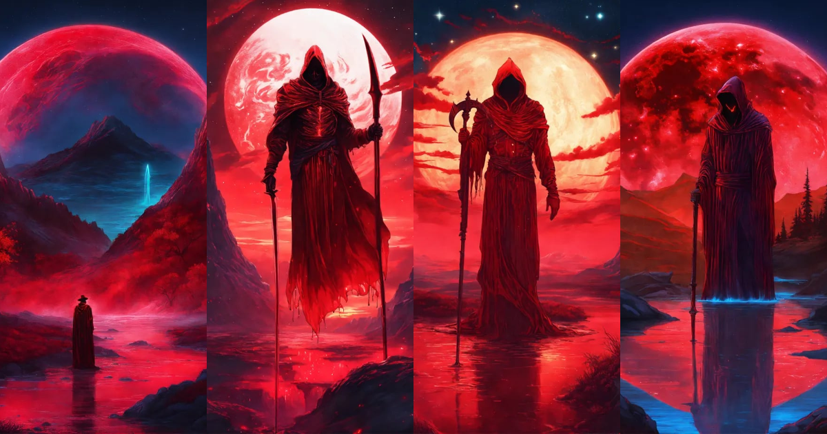 Lexica - Optical illusion bioluminescent transparent giant reaper red ...