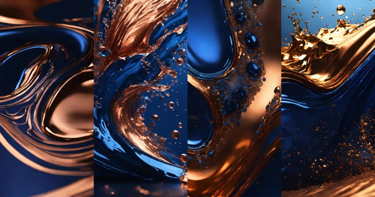 Lexica - Luxury water splash of dark blue, add shimmering copper, high ...