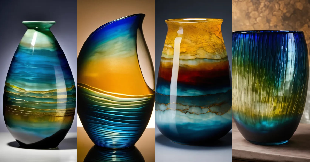 Lexica - Unique glass abstract ceramic vase, labradorite glass ...