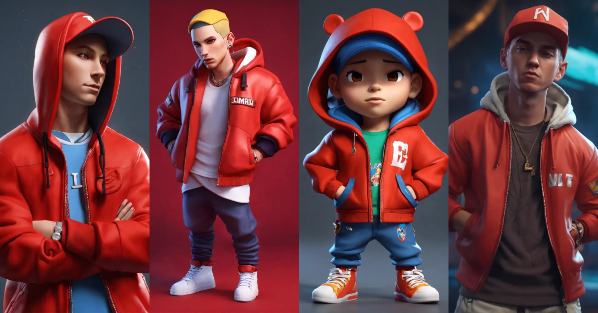 Lexica - Cartoon Eminem rapper in red jacket, disney style, league of ...