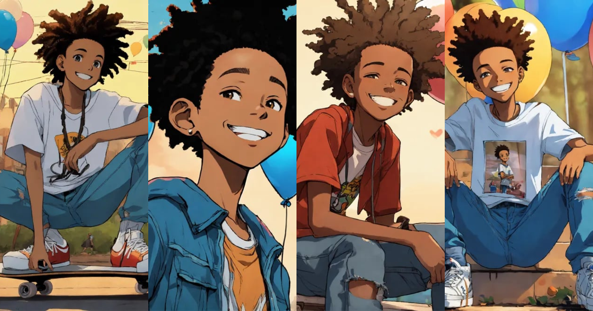 Lexica - The boondocks ghibli style art, smiling 14 year old black boy ...