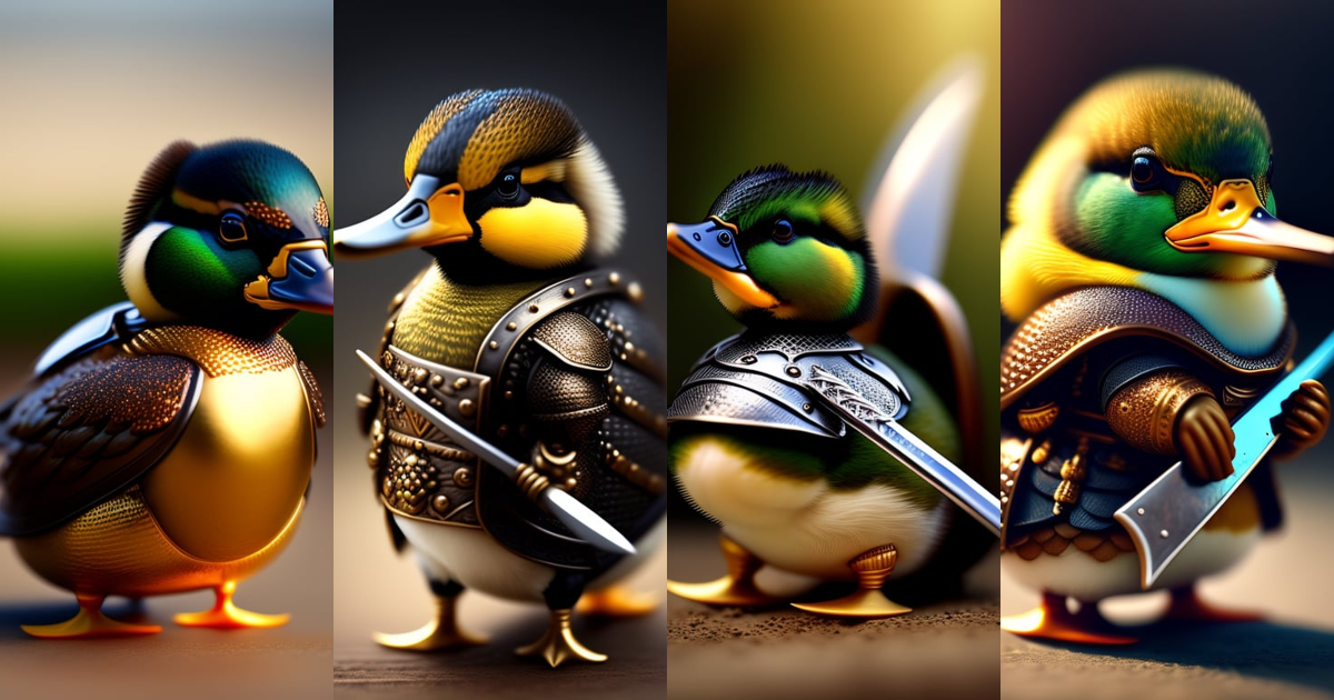 Lexica - Little armored duck holding sword ready to war