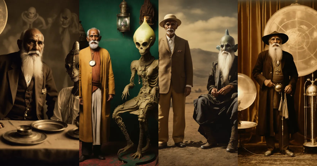 Lexica - Old man wearing hindu fakir , with a turbant , standing next ...