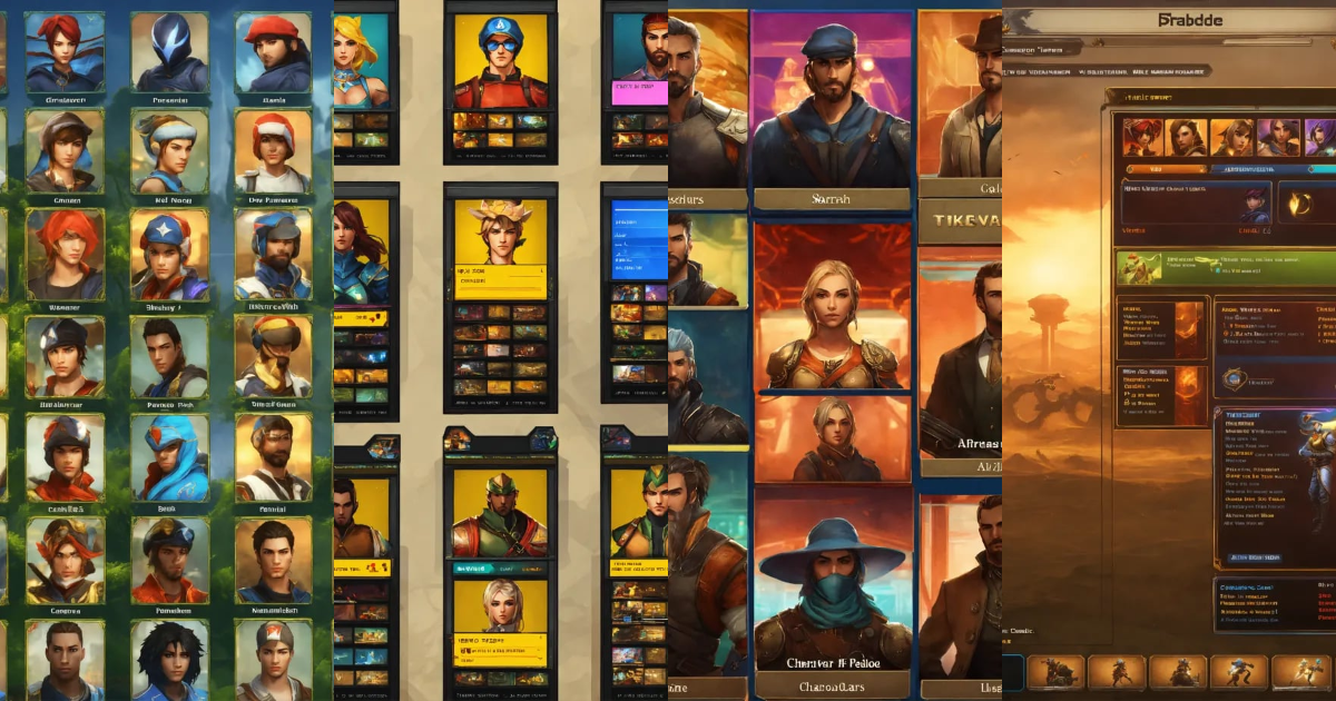 Lexica - Video game character selection screen