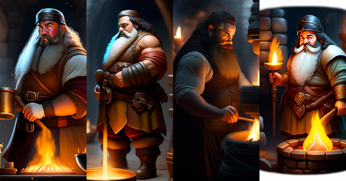 Lexica - Cleric dwarf working in a forge