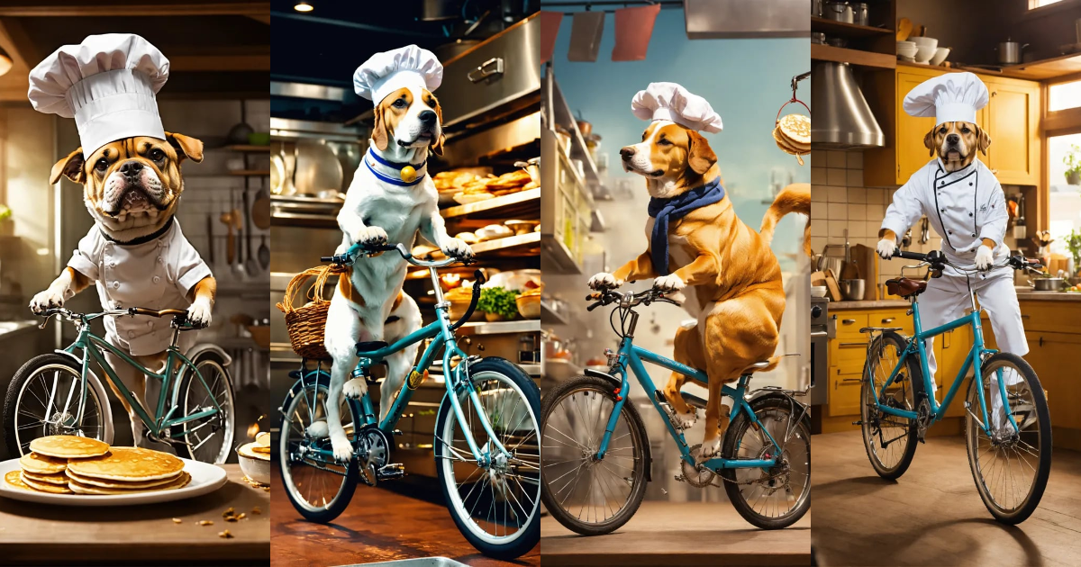 Lexica - Generate a picture of a dog on a bicycle as a chef in a ...