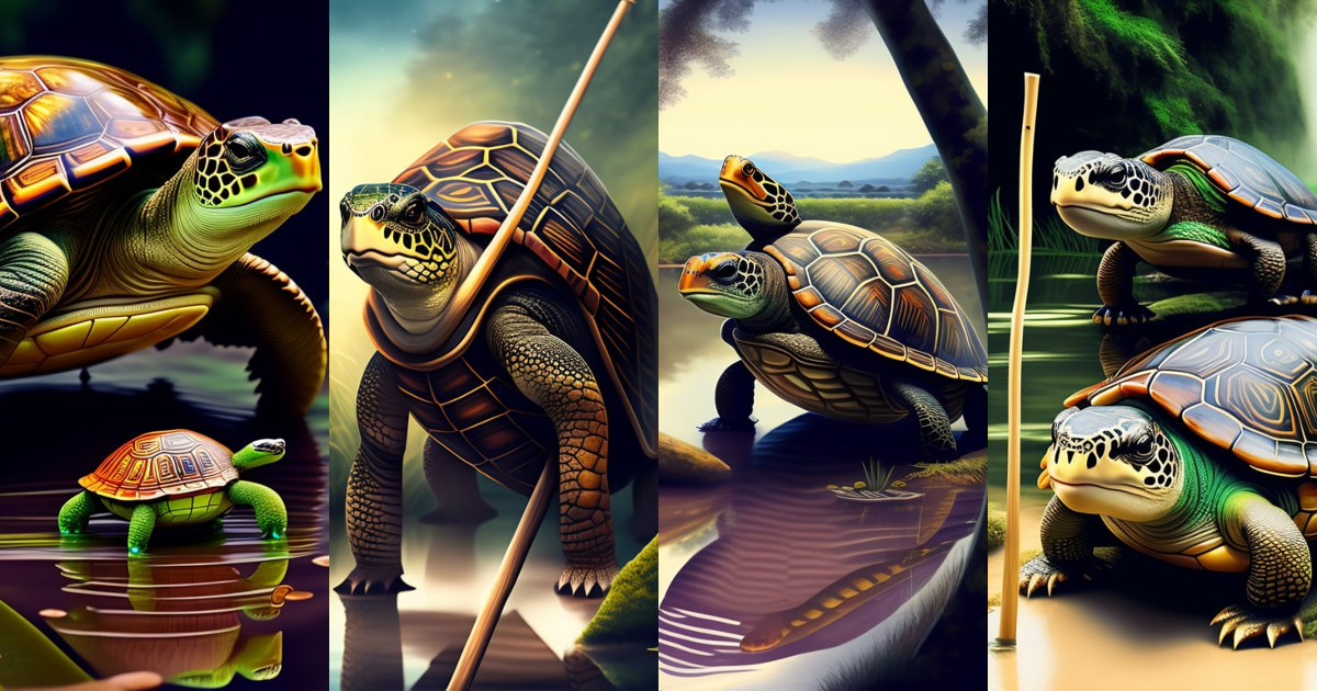 Lexica - Humanoid turtle lying in a swamp, wearing a tribal outfit, a ...