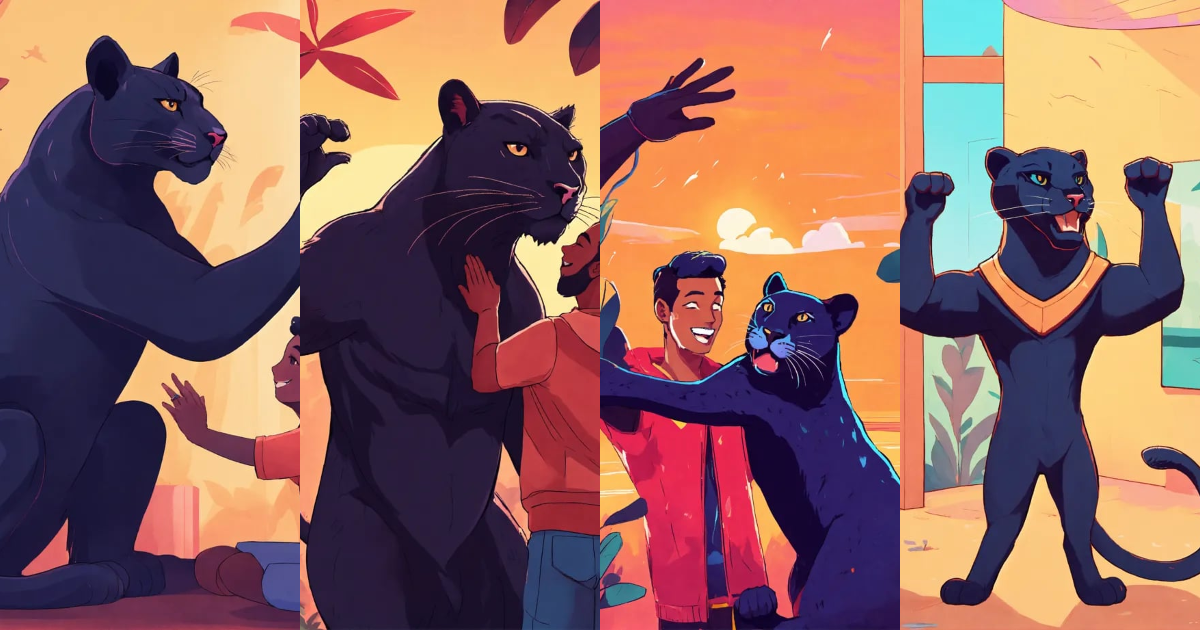Lexica - A cute panther, animal, high fiving a guy.