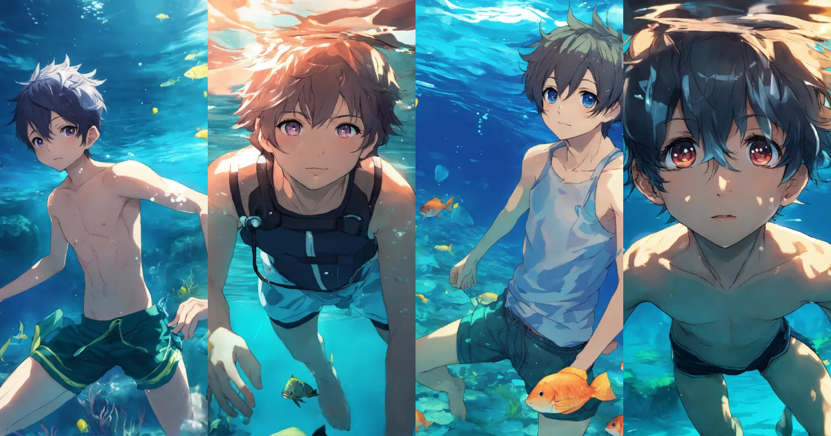 Lexica - Anime boy swim underwater