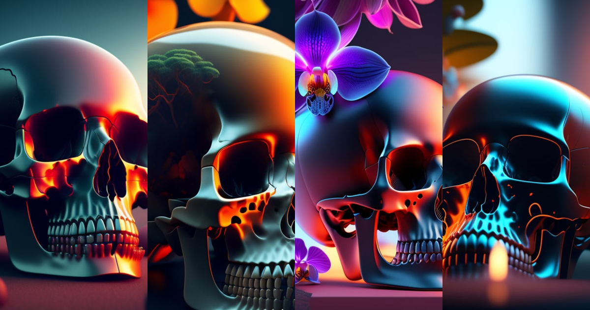 Lexica - Composition of human skulls, animals skulls, bones, rib-cage ...