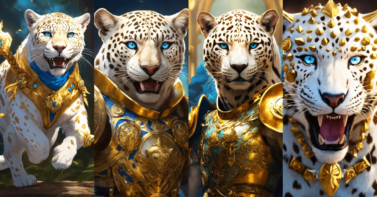 Lexica - Antho white jaguar with gold rosettes, golden tipped fangs ...