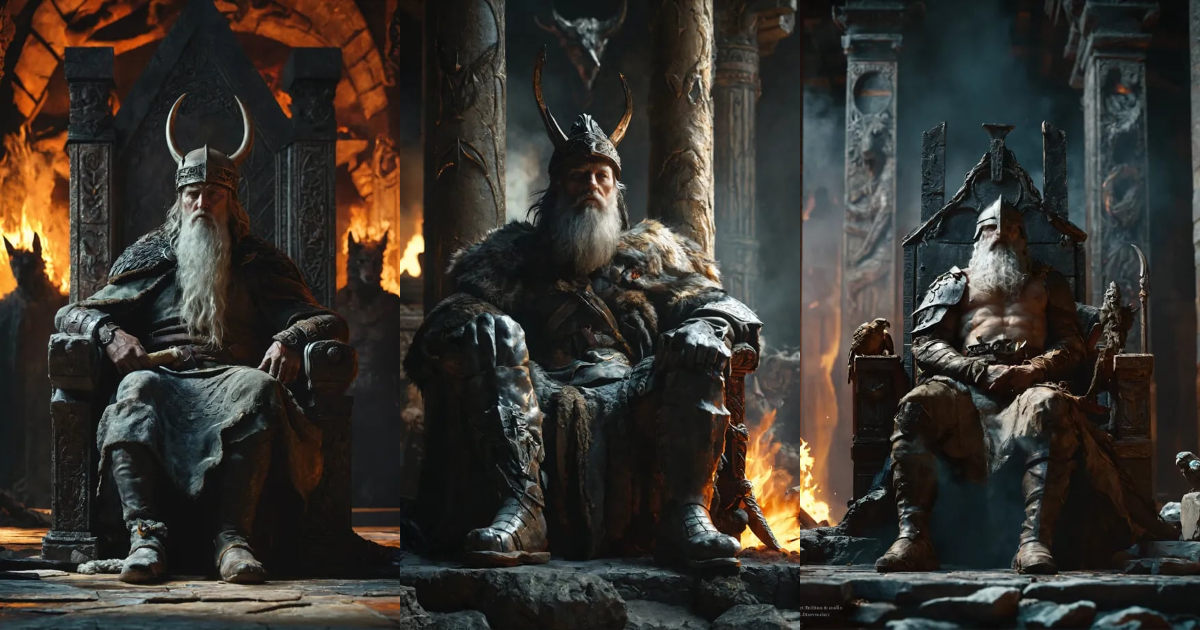 Lexica - Mythologie nordique, le dieu Odin,assis sur un trône de pierre ...