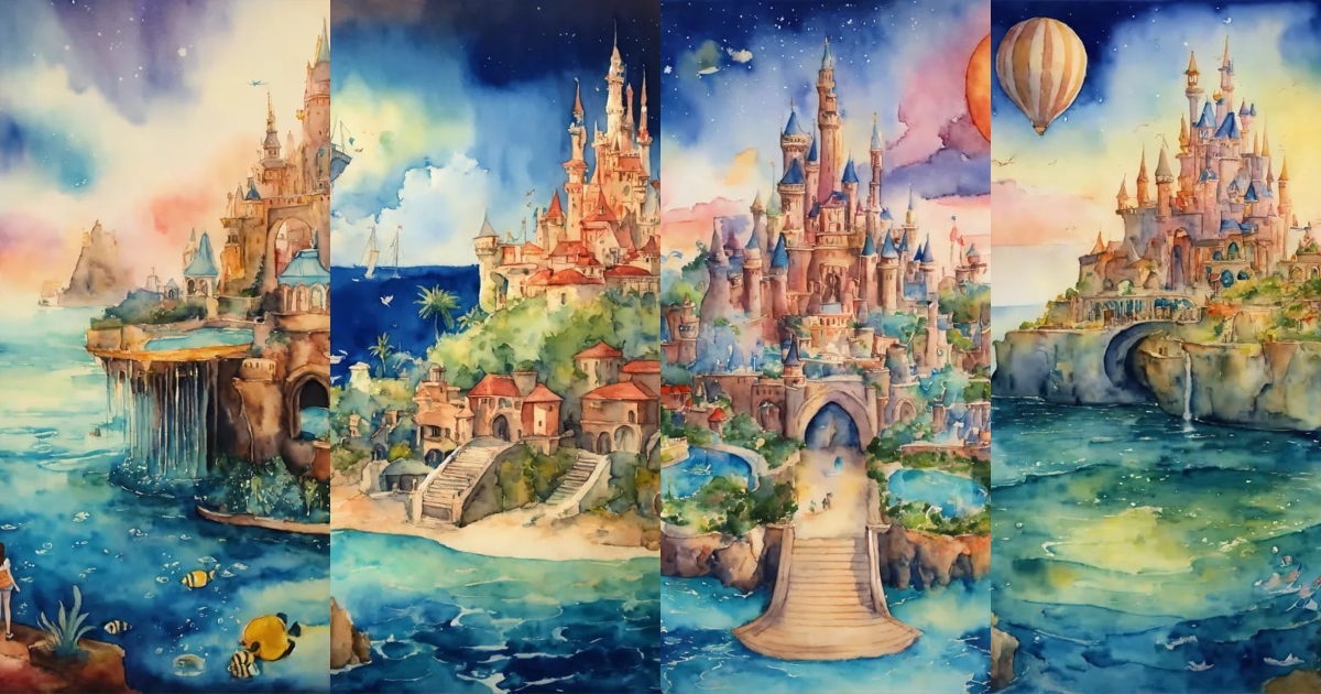 Lexica - The city of atlantis of disney in Watercolor painting ...